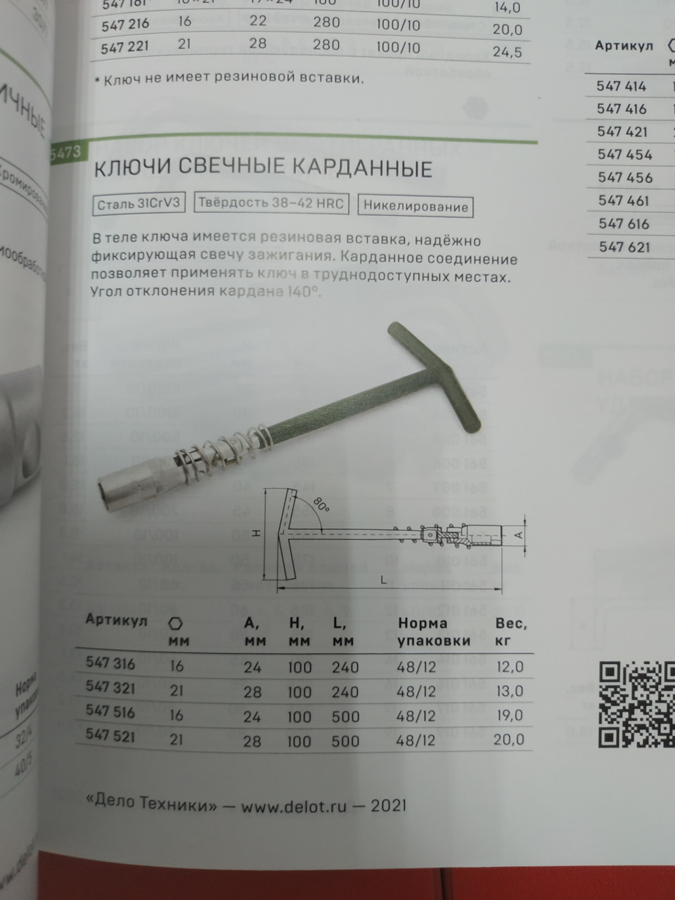 547461 Ключ свечной шарнирный с магнитом 21 мм гр, ДЕЛО ТЕХНИКИ ...