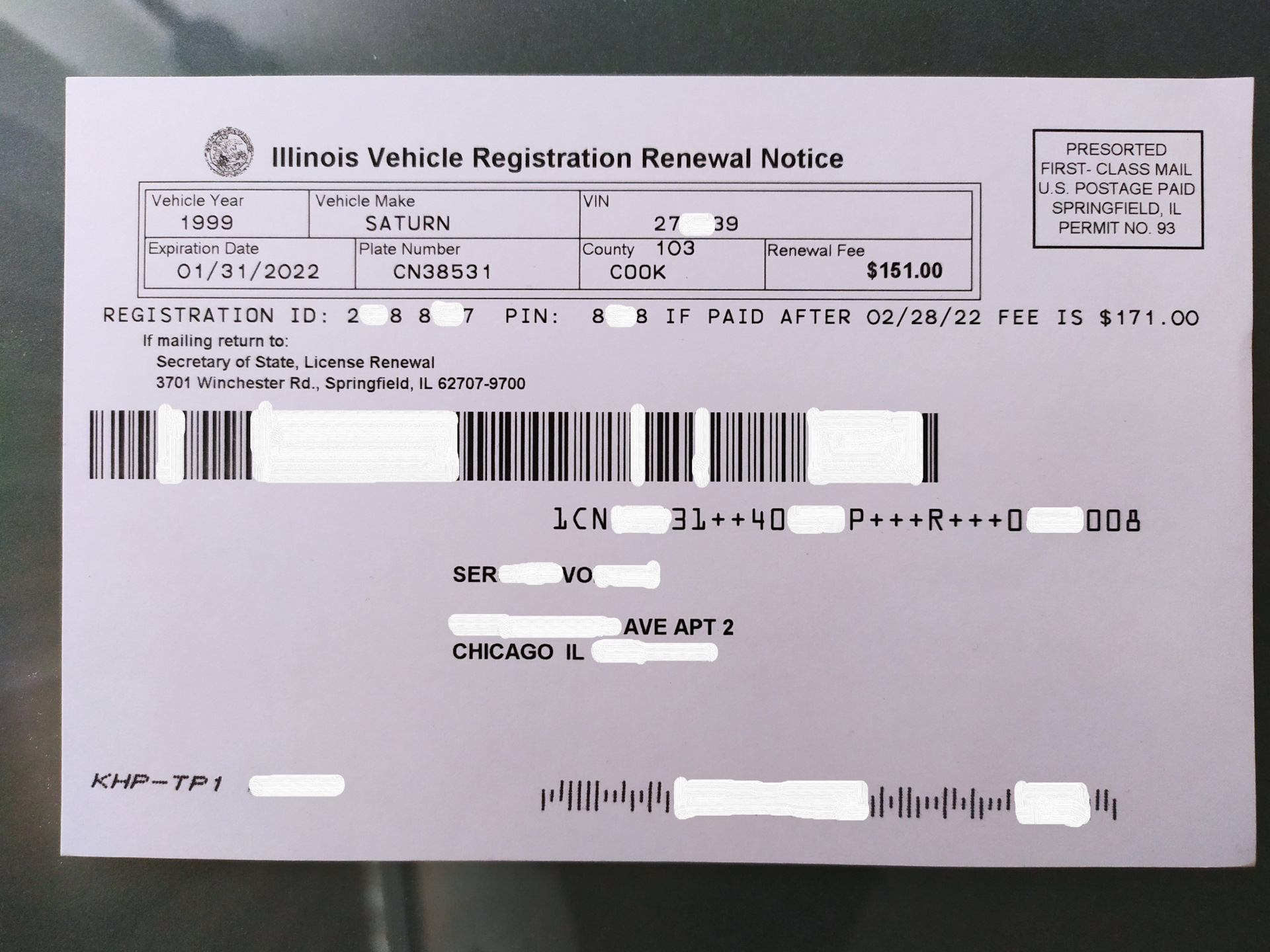 Illinois Vehicle Registration Renewal / Продление регистрации транспортного средства в штате ...