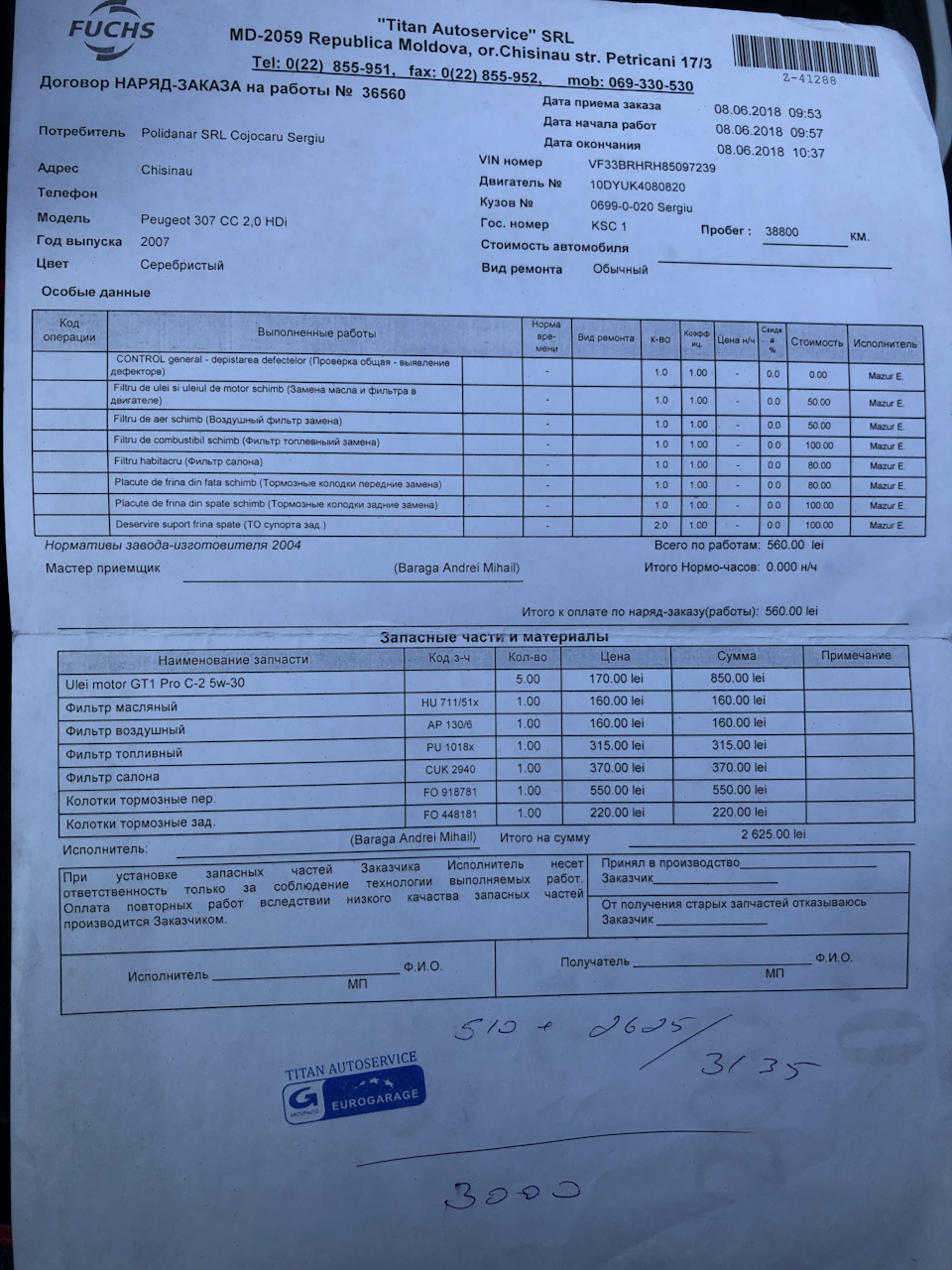 Что делалось до меня — Peugeot 307 CC, 2 л, 2007 года | плановое ТО ...