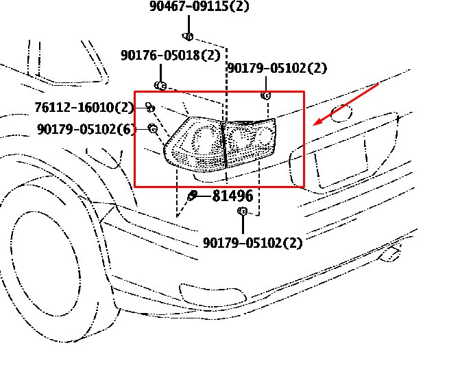 Уплотнитель задних фонарей Lexus RX300/330/350, Harrier 30,31,35,36 ...