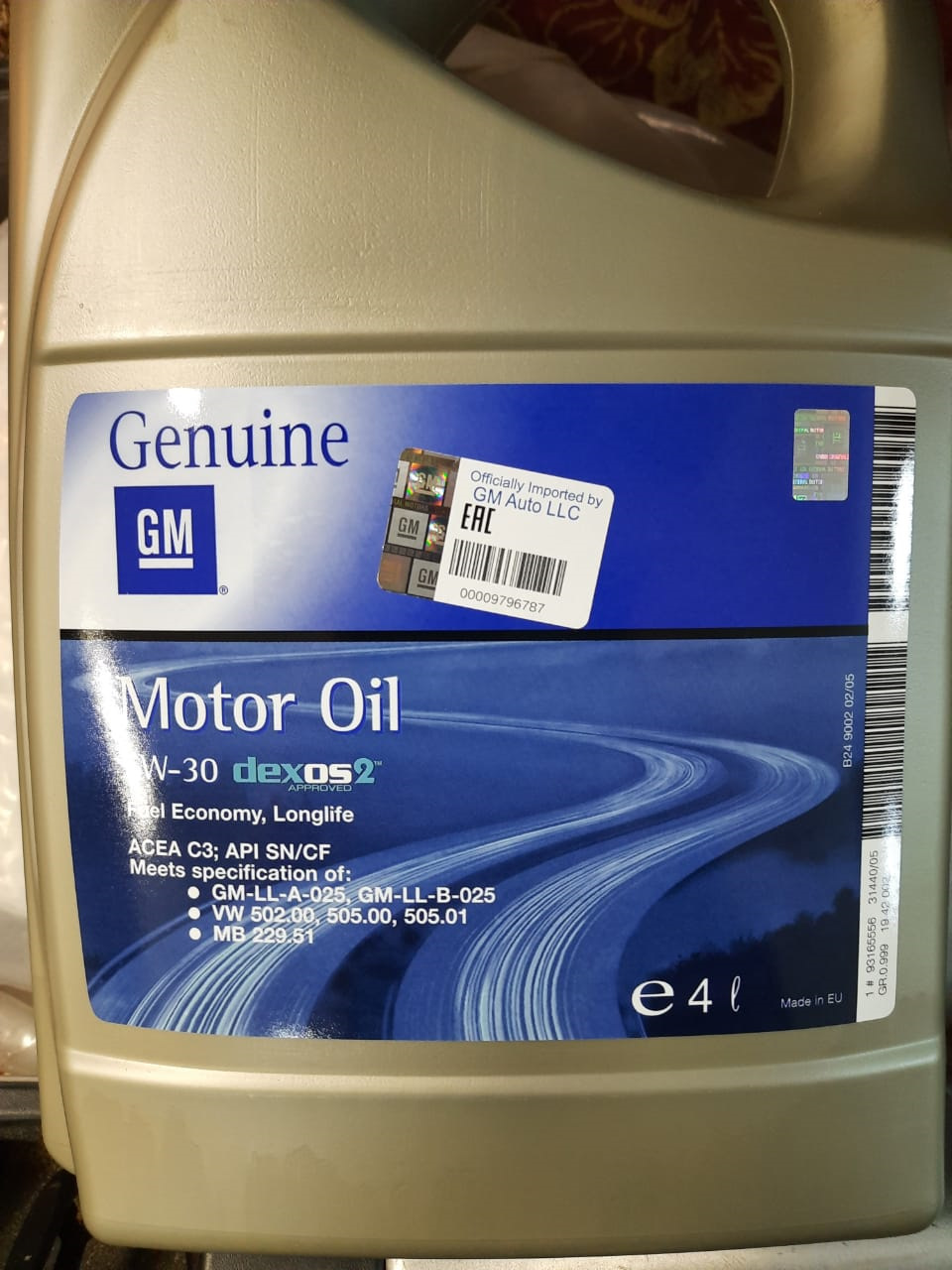 93165556 OE OPEL 5W30 4L МАСЛО МОТОРНОЕ dexos2 API SN/CF AC GM ...