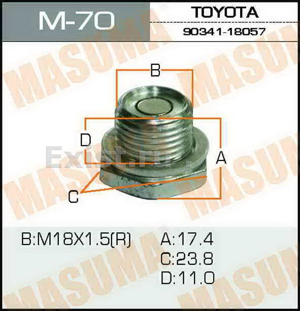 9034118057 Болт (пробка) маслосливной Masuma с магнитом M18x1.5 TOYOTA ...