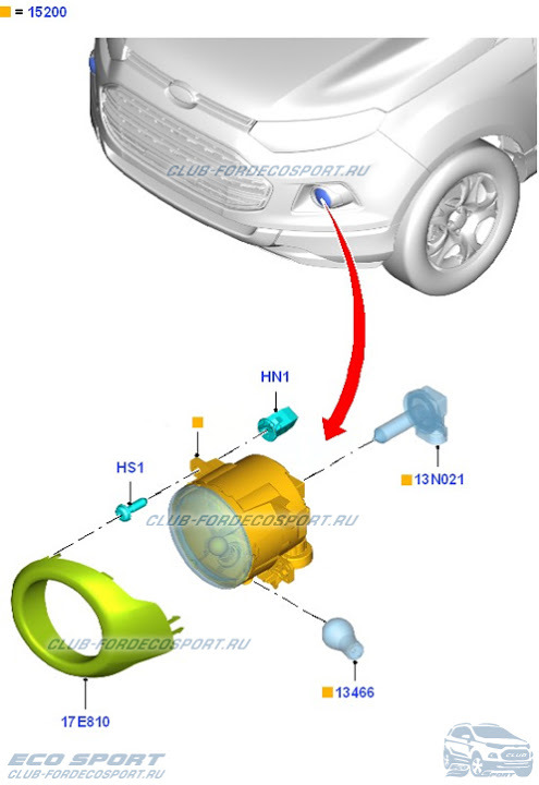 Лампы и детали передних фар, ПТФ, Освещения салона — Ford EcoSport, 2 л ...