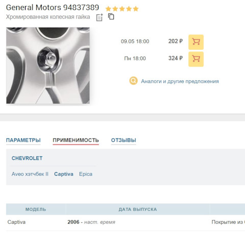 94837389 Гайка колесная GM | Запчасти на DRIVE2