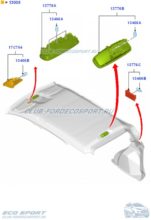 Лампы и детали передних фар, ПТФ, Освещения салона — Ford EcoSport, 2 л ...