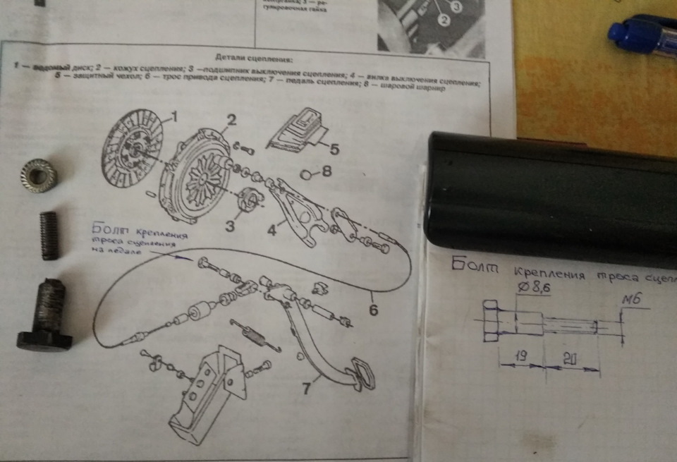 Болт крепления троса сцепления на педали — Volvo 460, 1,9 л, 1995 года ...