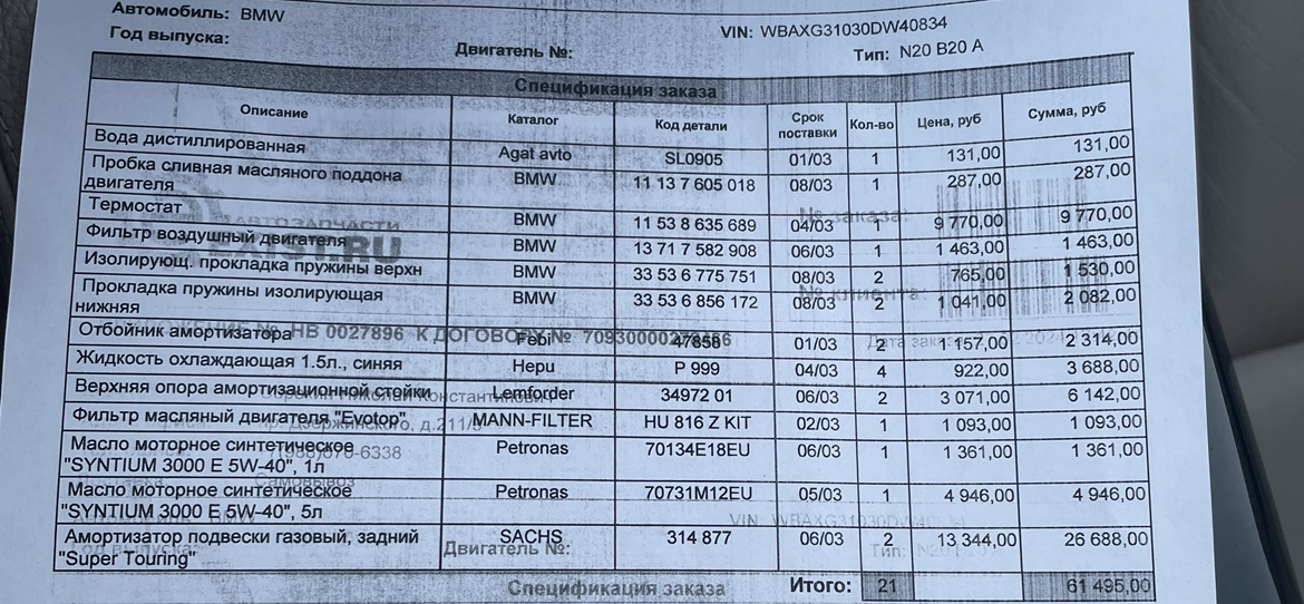 Большое ТО — BMW 5 series (F10), 2 л, 2012 года | расходники | DRIVE2