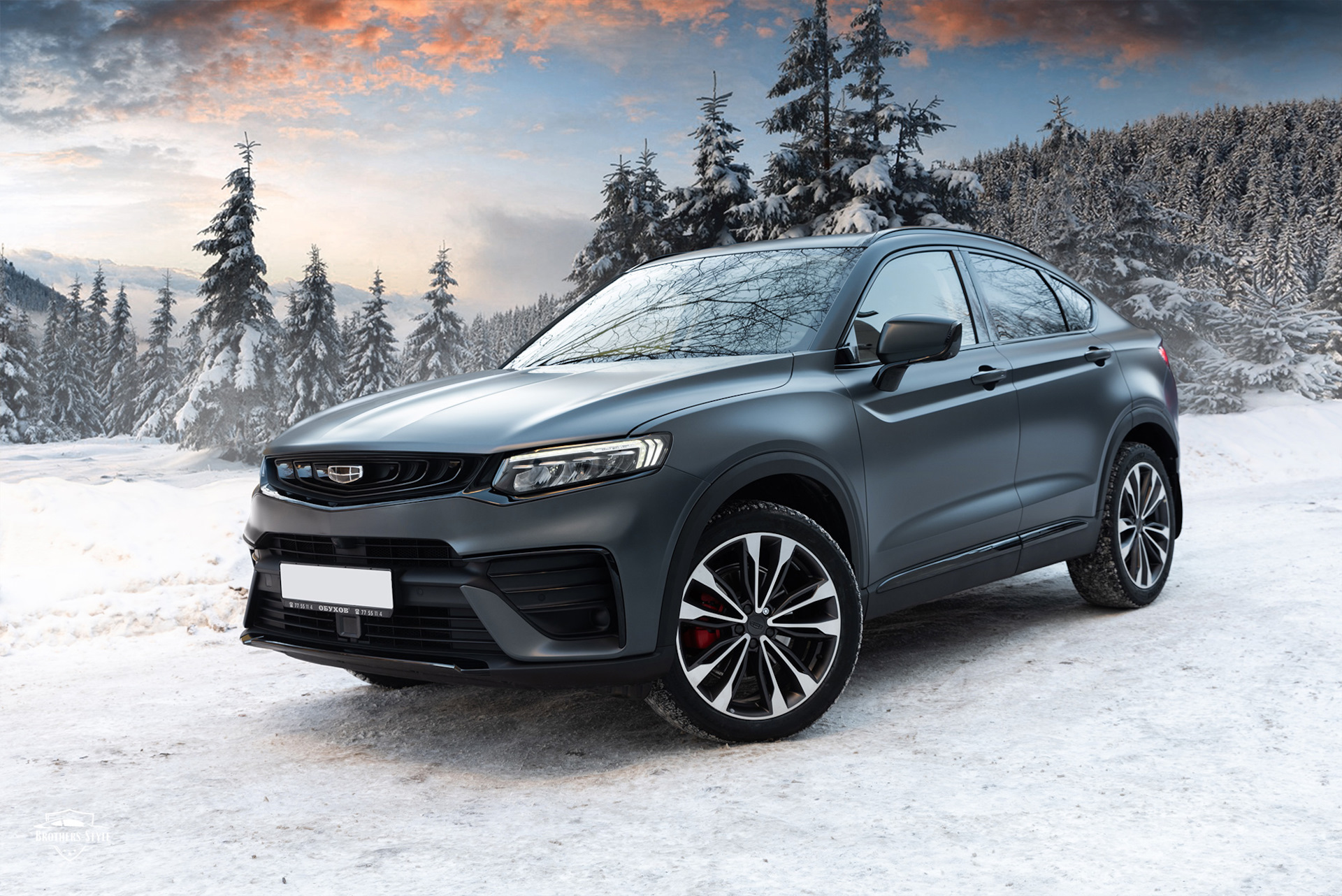 Оклейка Geely Tugella матовой антигравийной плёнкой Legend Prime Matte ...