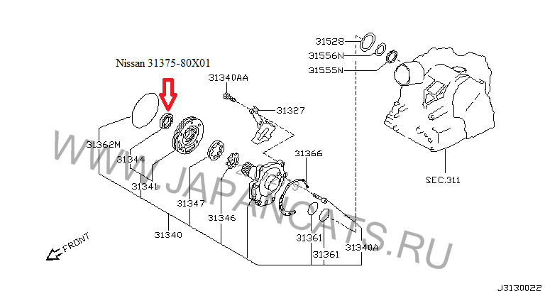 3137580X01 Сальник АКПП NISSAN: Maxima (A32) 1994-2000 NISSAN INFINITI ...