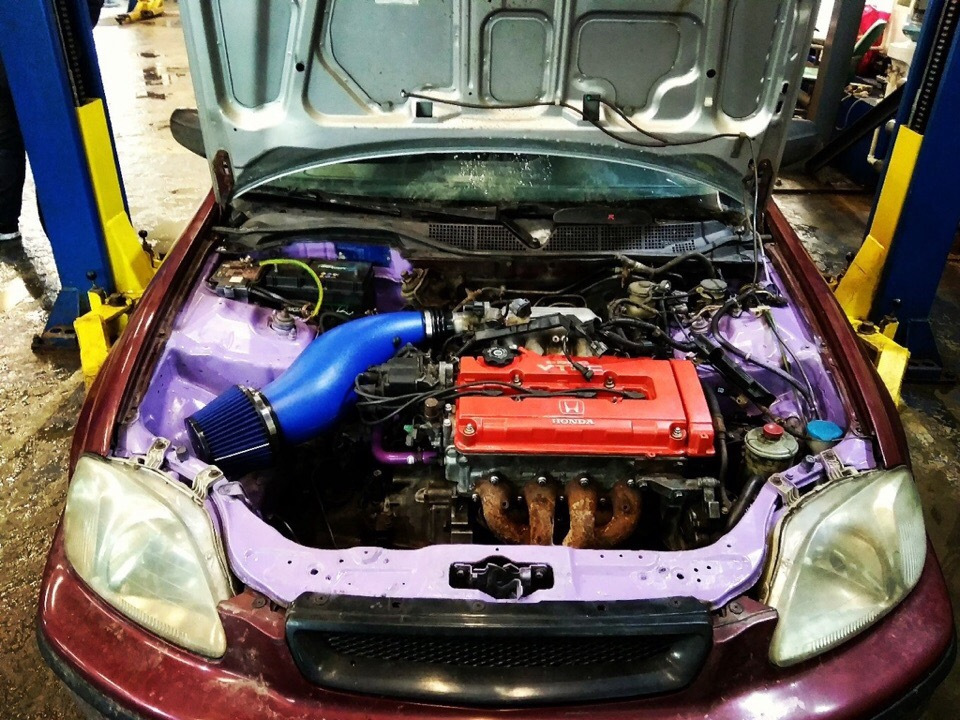Поставил новый двигатель b16a2 и покрасил подкапотку — Honda Civic ...
