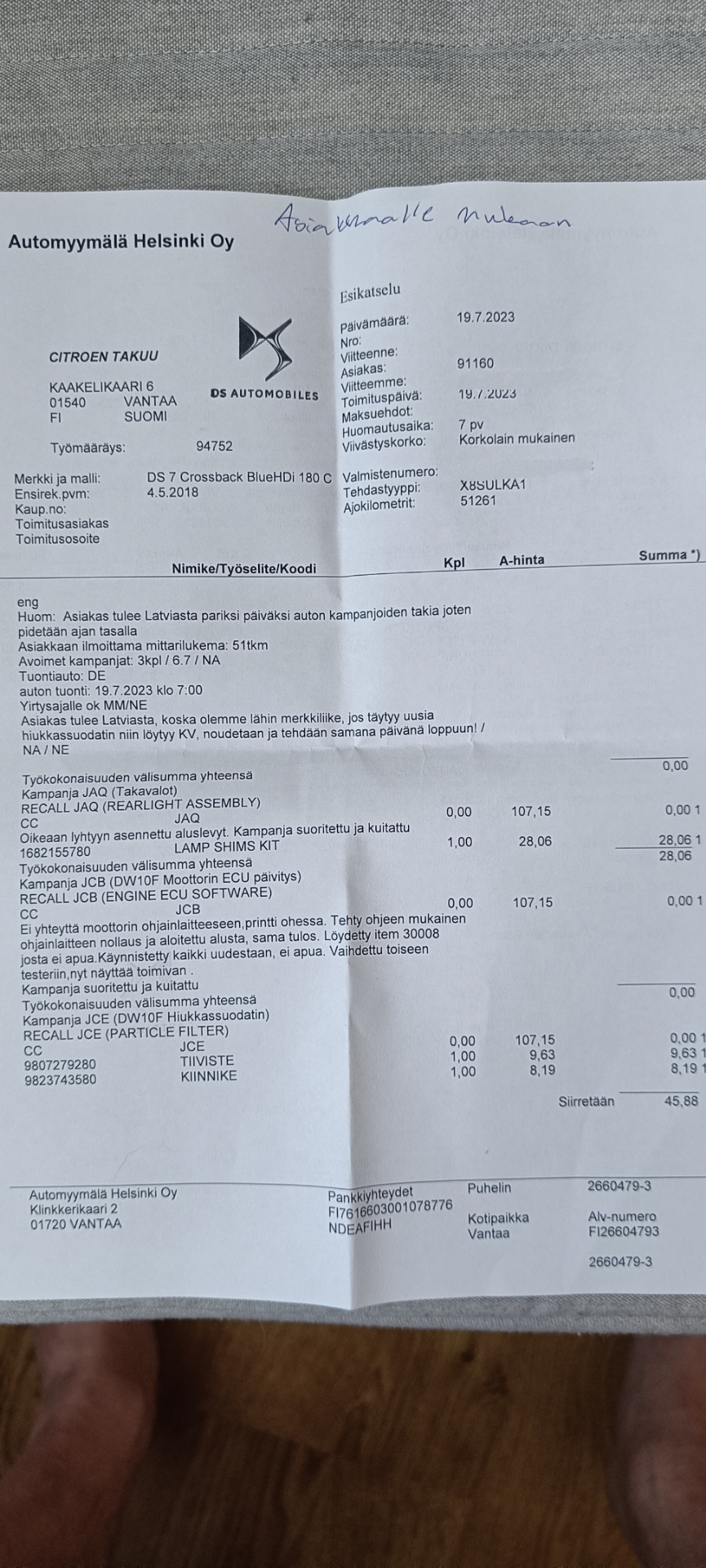 Отзывная компания — DS 7 Crossback, 2 л, 2018 года | визит на сервис ...