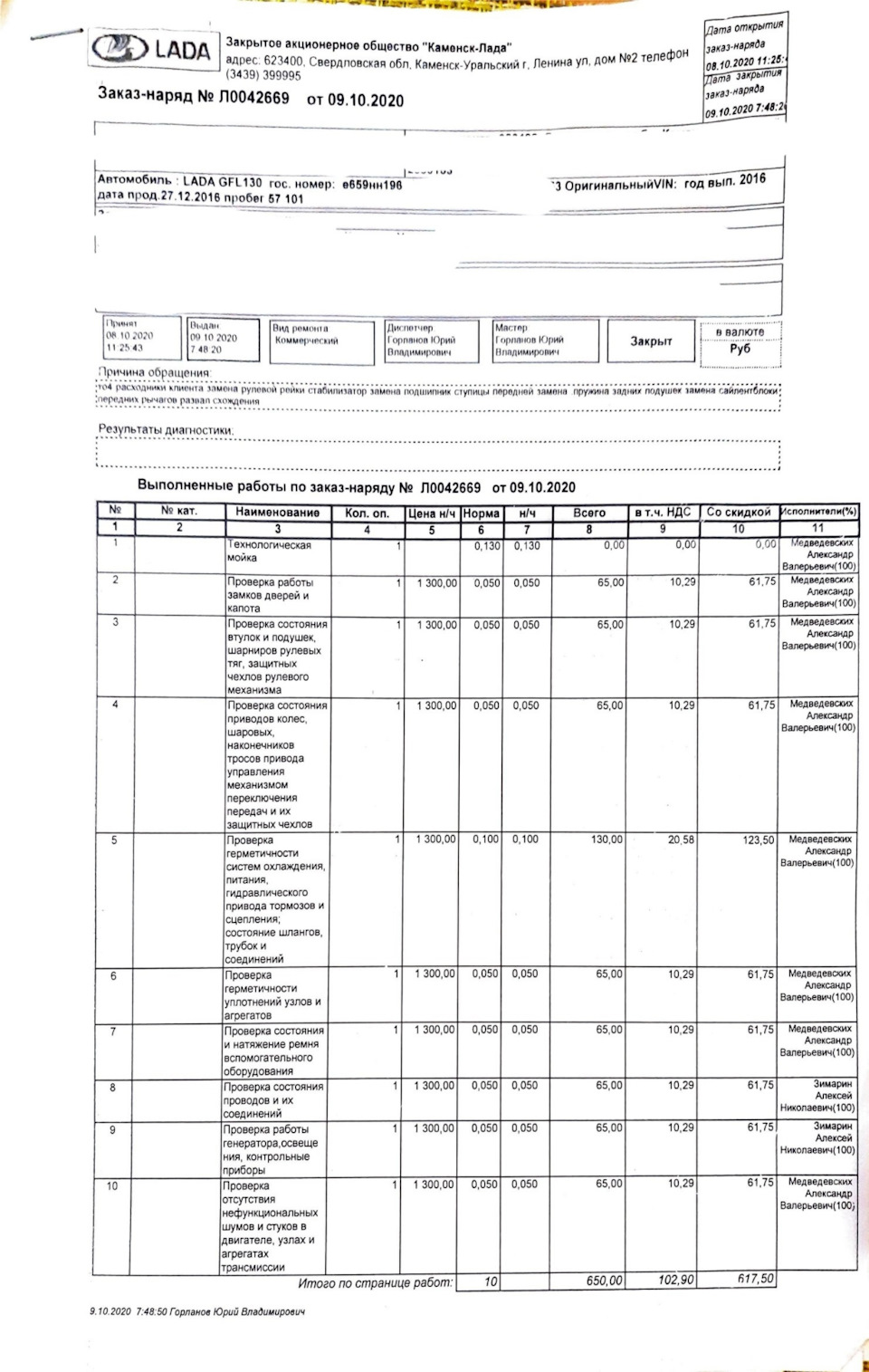 ТО-4 2020 пробег 57101 — Lada Vesta (1G), 1,6 л, 2016 года | плановое ...