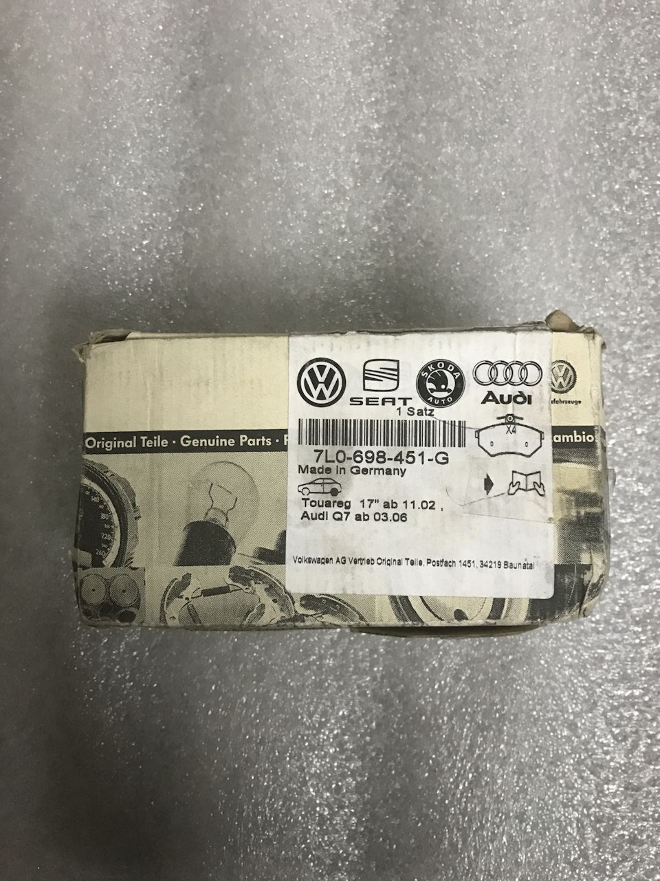 7L0698451G Комплект задних тормозных колодок VAG | Запчасти на DRIVE2