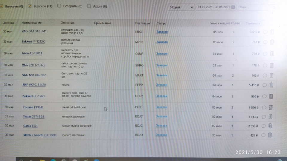 Заказал запчасти и расход топлива и пробег за май 2021 — Volkswagen ...