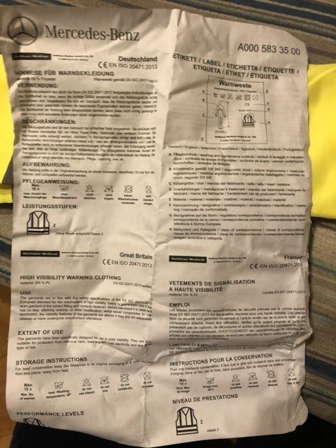 A0005833500 Жилет светоотражающий Mercedes | Запчасти на DRIVE2