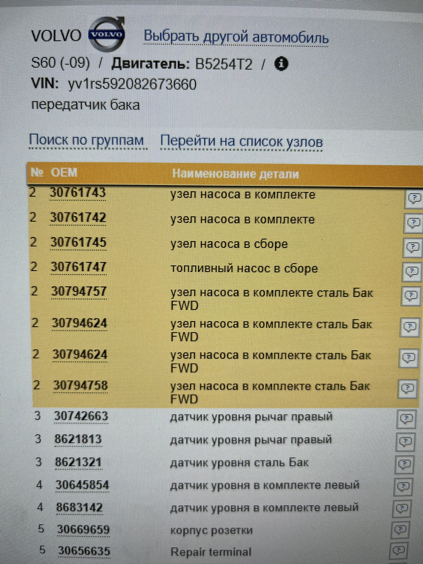 Help! Помощь в подборе запчастей! — Volvo S60 (1G), 2,5 л, 2008 года ...