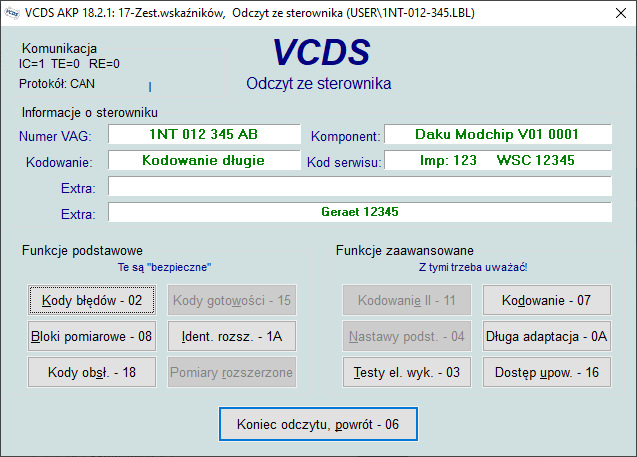 buildin PCB responds as cluster [17] in VCDS — Volkswagen Passat ...