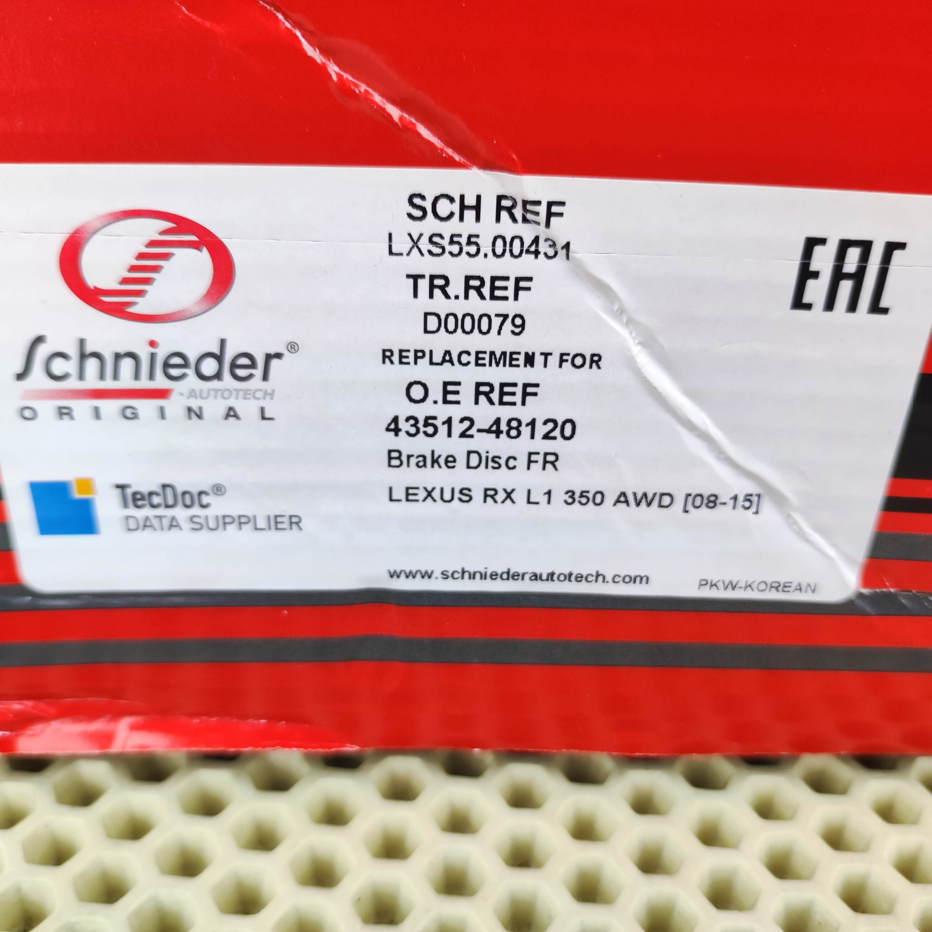 Диски Schnieder с колодками на перед — Lexus RX 450h (3G), 3,5 л, 2009 ...