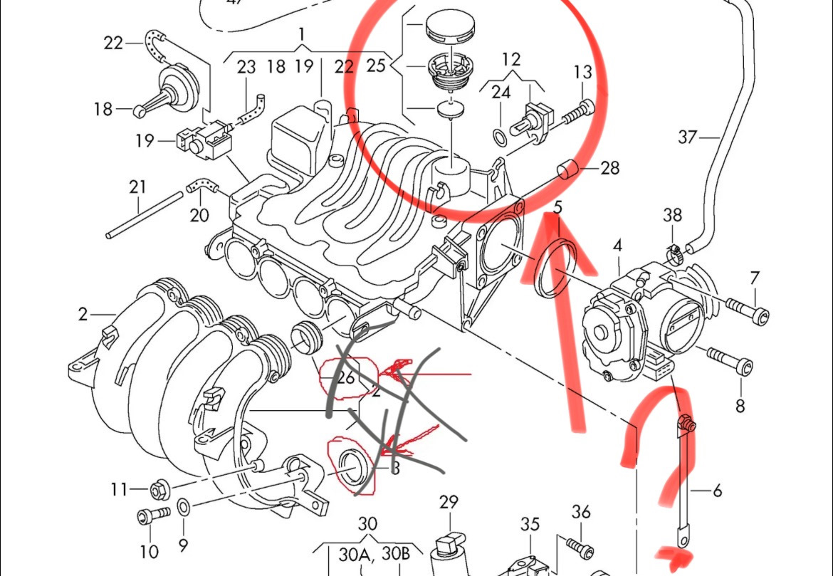 Клапан на впускном коллекторе — Skoda Octavia A5 Mk2, 1,6 л, 2013 года ...
