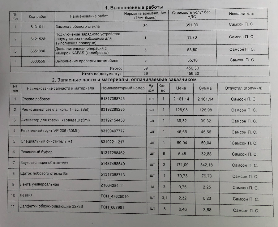 Замена лобового по КАСКО — BMW 5 series (G30), 2 л, 2017 года ...