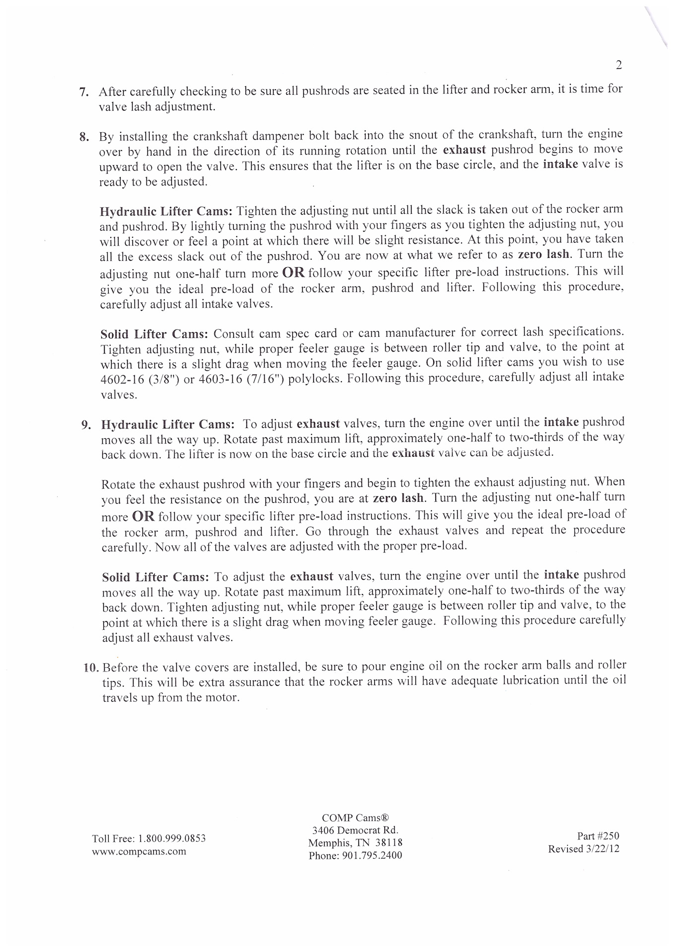 Comp Cams Instructions (Magnum Roller Rocker Arms) — Ford Mustang (4G), 1,5 л., 1994 года ...