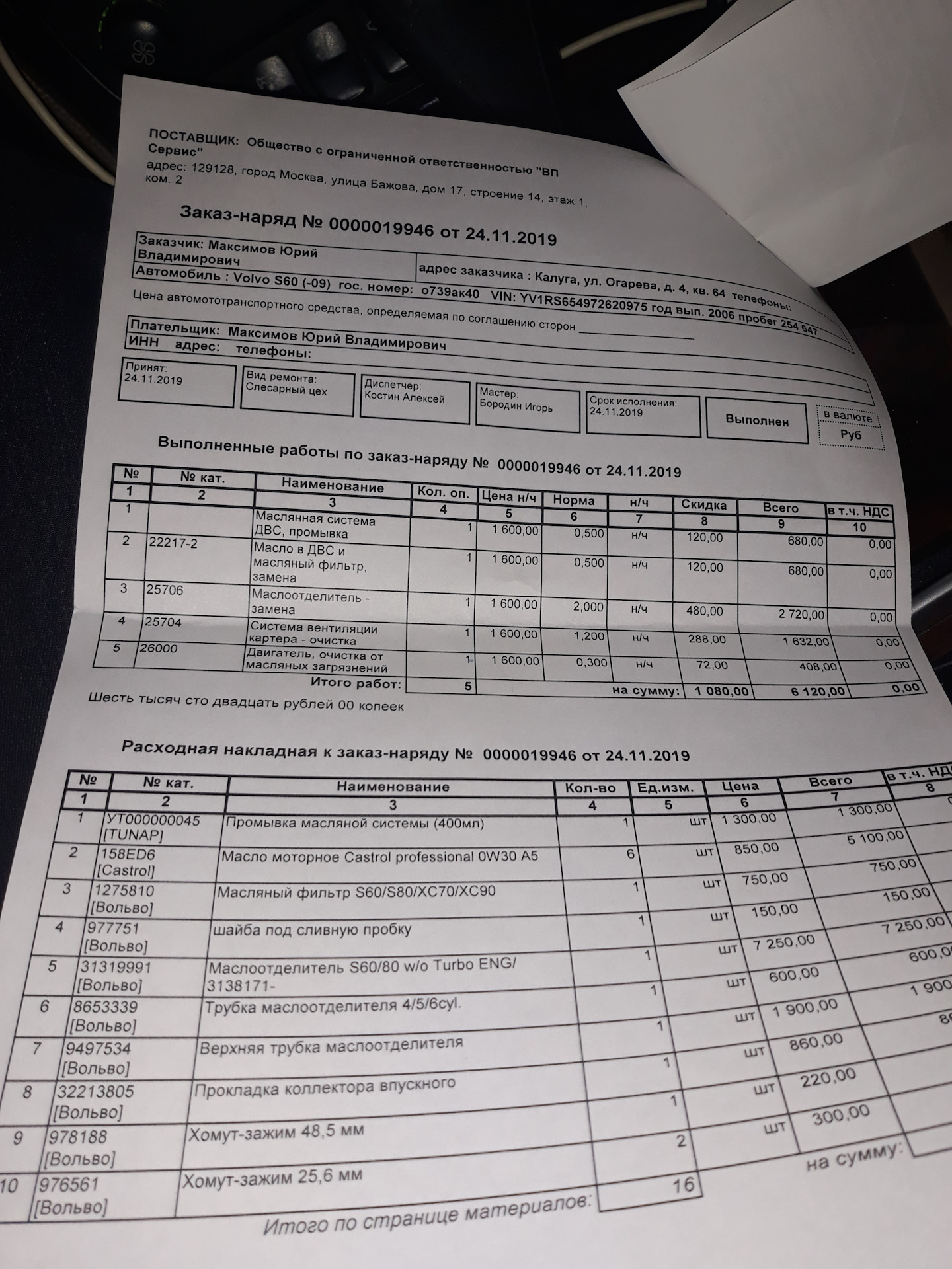 ВКГ — Volvo S60 (1G), 2,4 л, 2006 года | плановое ТО | DRIVE2