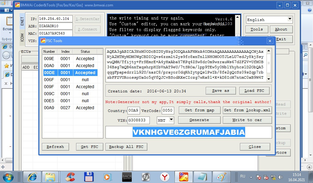 ENet. Rheingold. E-Sys. BMW AICoder. — BMW 5 series (F10), 2 л, 2016 ...