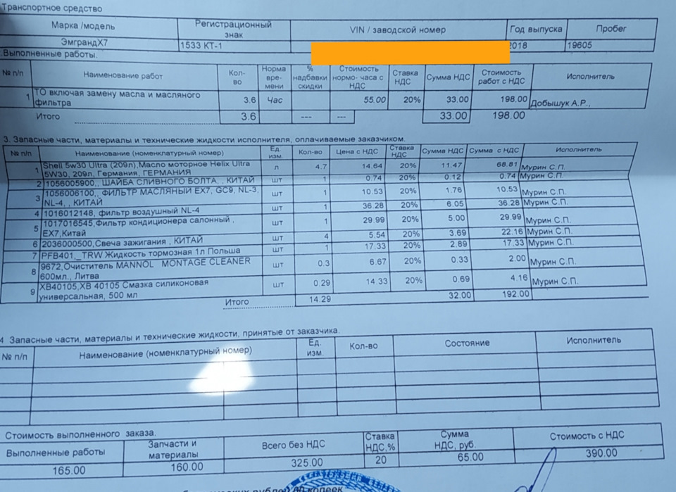 ТО 20000. Сухие цифры — Geely Emgrand X7, 2 л, 2018 года | плановое ТО ...