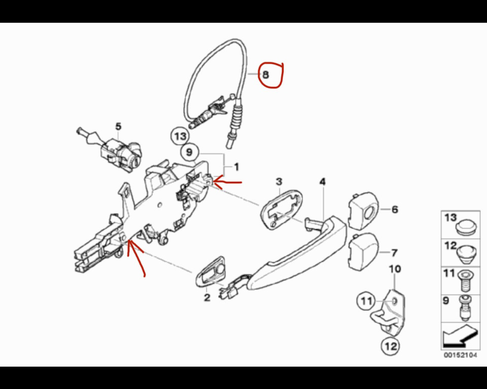 Тросик наружней ручки передней пассажирской двери — BMW X5 (E70), 3,5 л ...