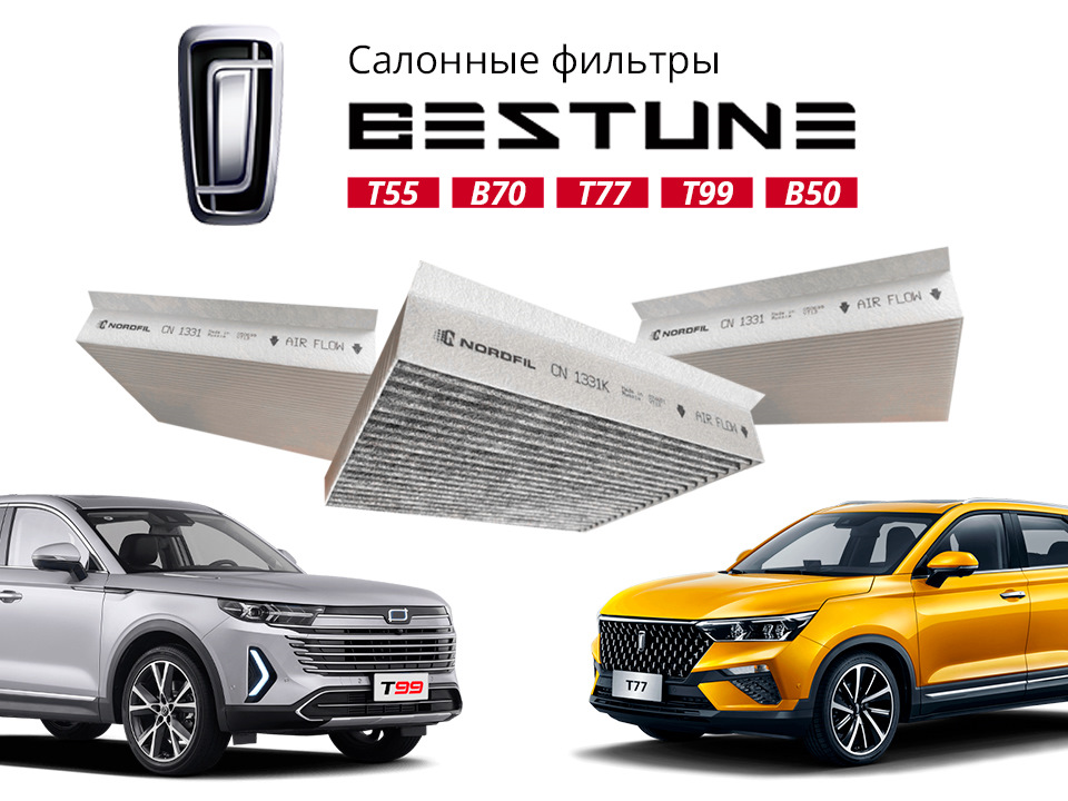 Салонные фильтры для автомобилей Bestune (FAW) T55, B70, T77, T99 ...