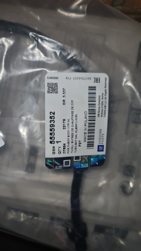 55559352 трубка подогрева дроссельной заслонки GM | Запчасти на DRIVE2