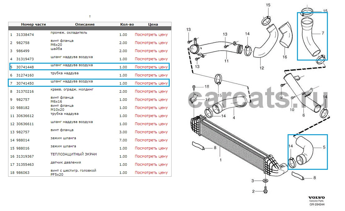 Патрубки интеркулера — Volvo S80 (2G), 3 л, 2013 года | запчасти | DRIVE2