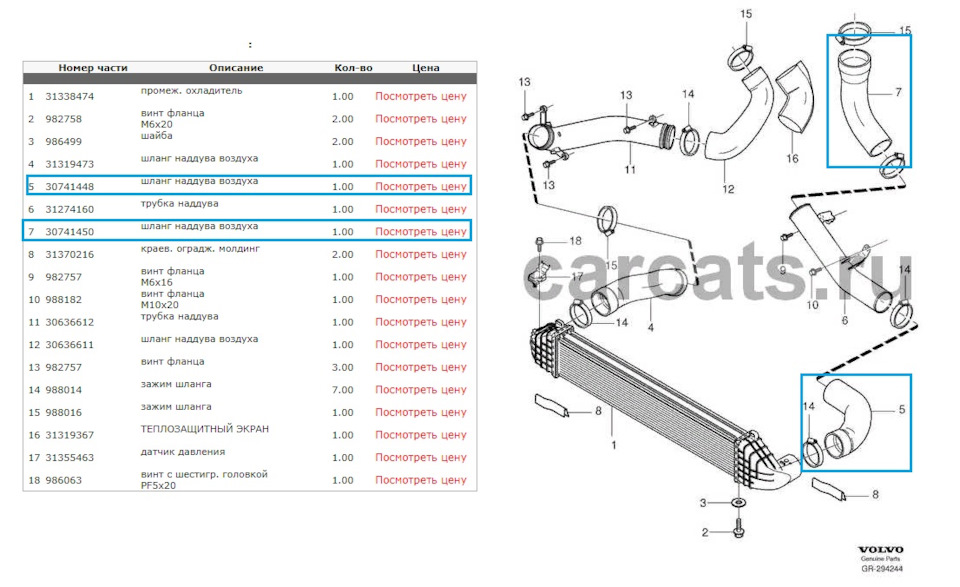 Патрубки интеркулера — Volvo S80 (2G), 3 л, 2013 года | запчасти | DRIVE2