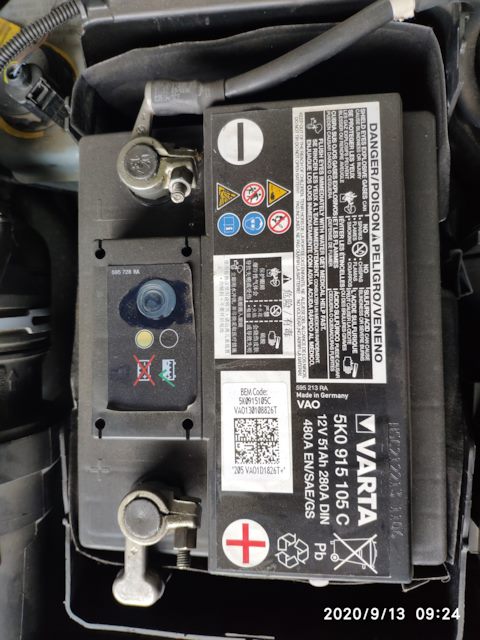 5K0915105C АКБ C индик. степени заряж., с VAG | Запчасти на DRIVE2