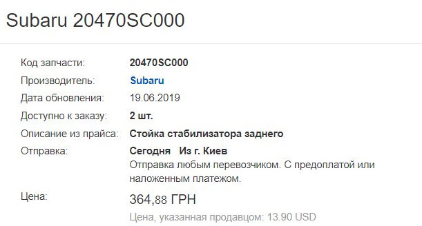 20470SC000 Стойка стабилизатора SUBARU | Запчасти на DRIVE2
