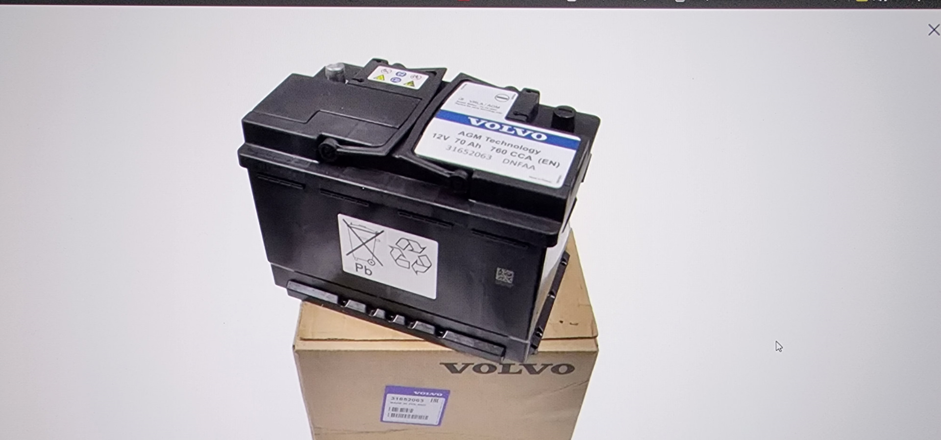 Аккумулятор AGM VOLVO 760 А (обратная полярность) 70 А/ч арт. 31652063 ...