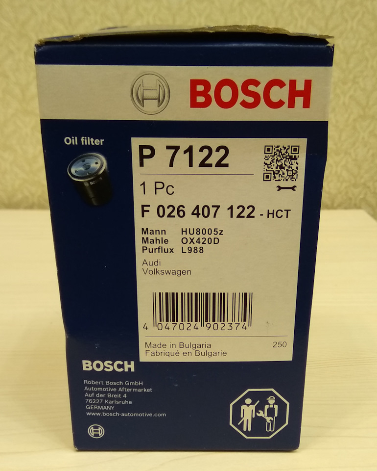 Фильтр масляный Bosch F026407122 (VAG 059 198 405) на Audi A8 (D4 ...