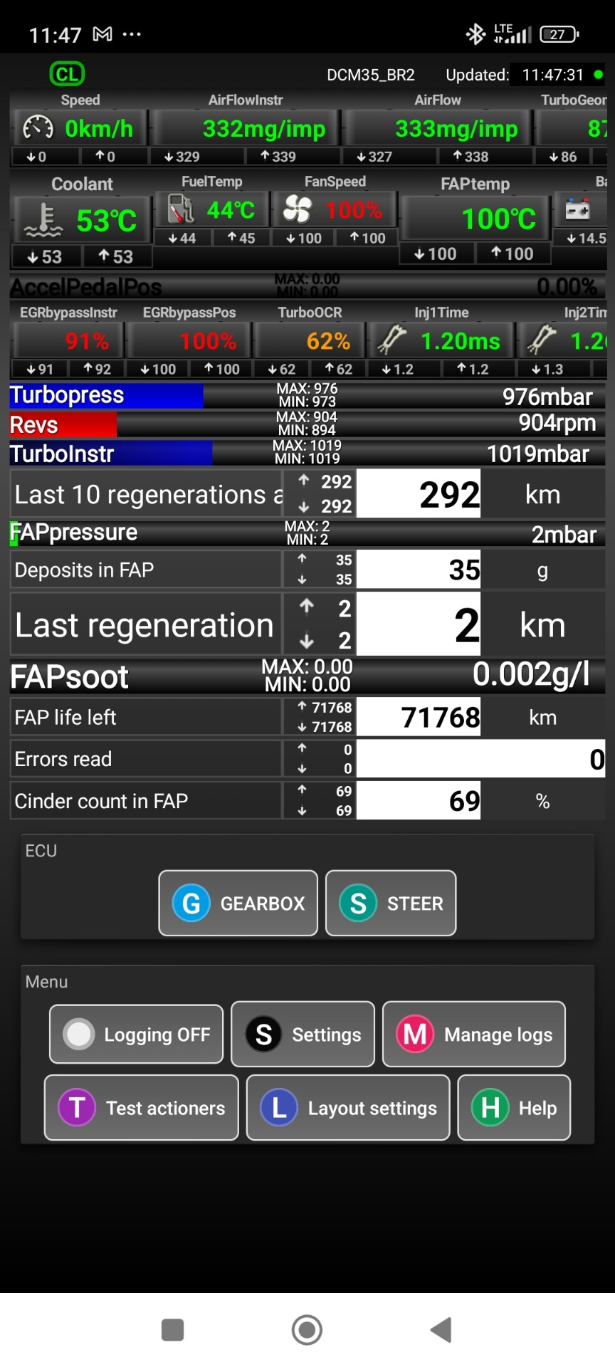 Перепады давления FAP фильтр(21.12.24) — Citroen C5 (2G), 2 л, 2014 года | наблюдение | DRIVE2