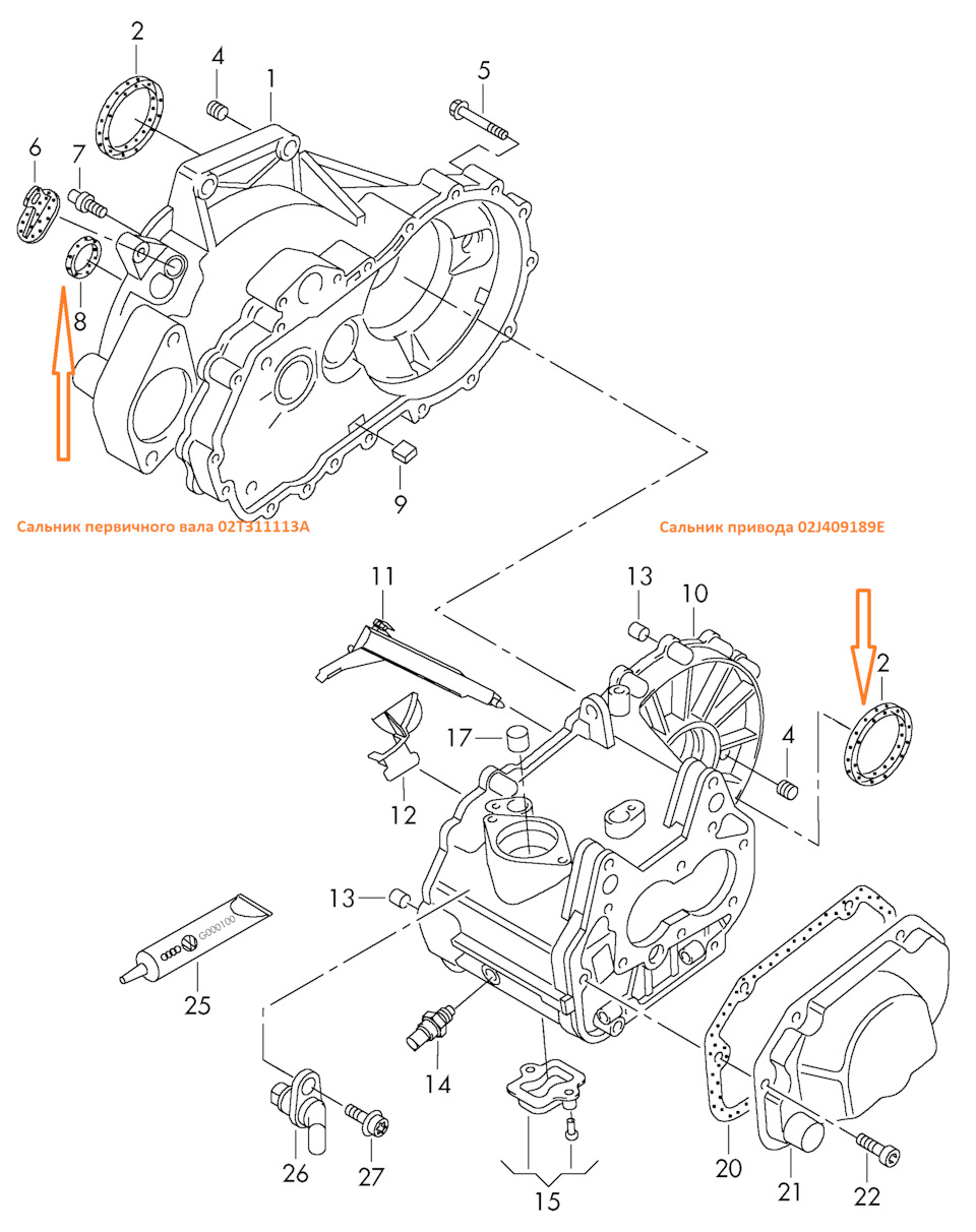 02T311113A Сальник первичного вала КПП (24х38х6) / AUDI, SEAT, SKODA ...