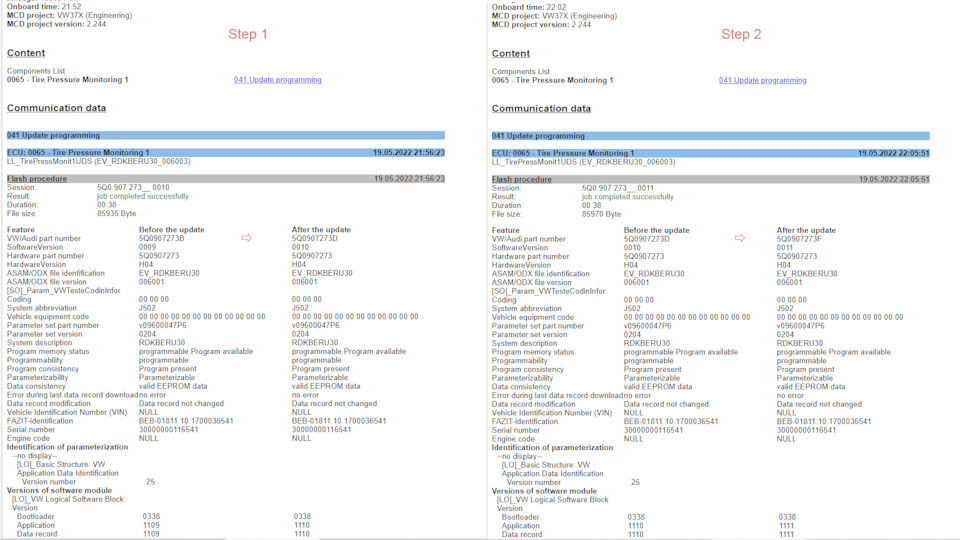 RDKS firmware update 5Q0907273 B → 5Q0907273 F — Volkswagen Golf Mk7, 1 ...