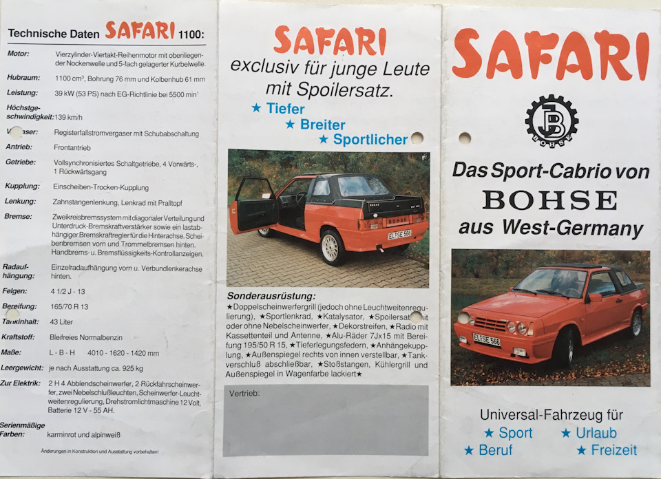Рекламный буклет Bohse Safari — Lada Samara Fun, 1,6 л, 1991 года ...