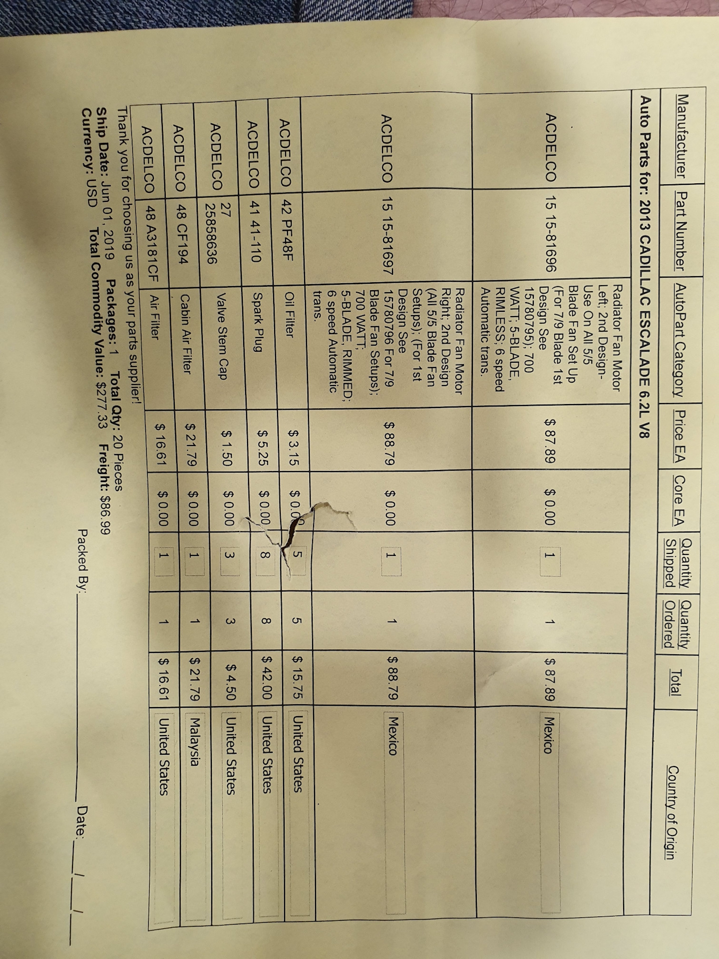 Посылка из Америки. Rockauto. — Cadillac Escalade (3G), 6,2 л, 2013 ...