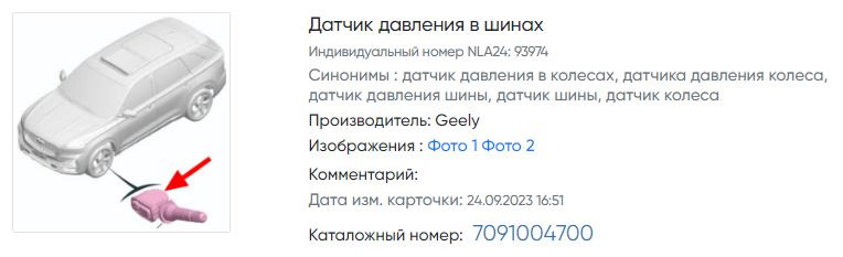 Датчики давления в шинах на Geely Monjaro. Артикул, процедура обучения ...