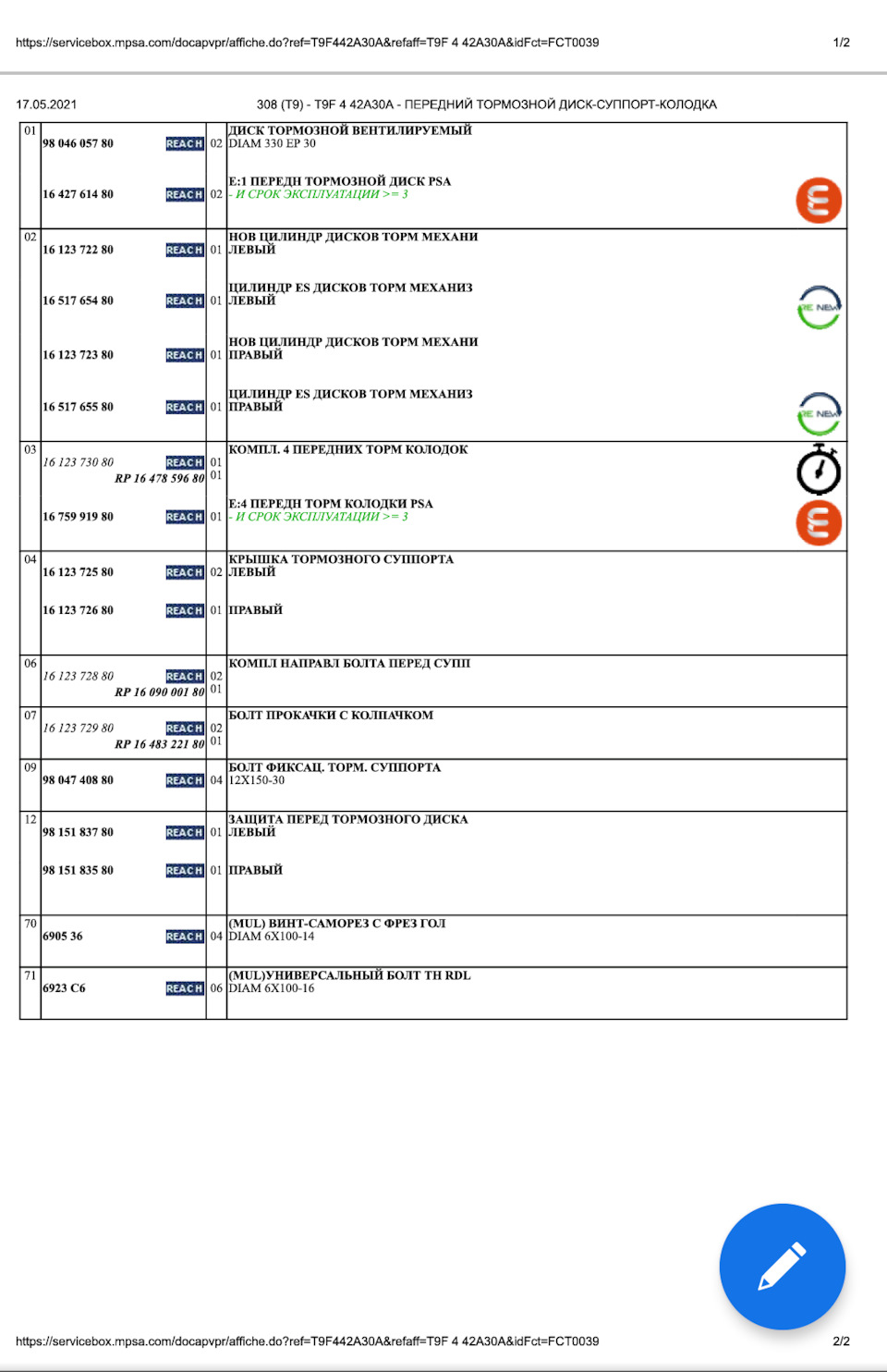 1647859680 Комплект тормозных колодок для дисковых тормозов Peugeot ...