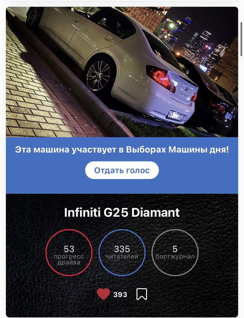 Нужна поддержка на выборах🤲🏼 — Infiniti G25, 2,5 л, 2011 года | встреча | DRIVE2