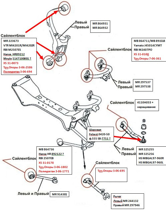 4110A033 Сайлентблок задней цапфы DIAMANTE/ECLIPSE/GALANT SIGMA/MAGNA ...