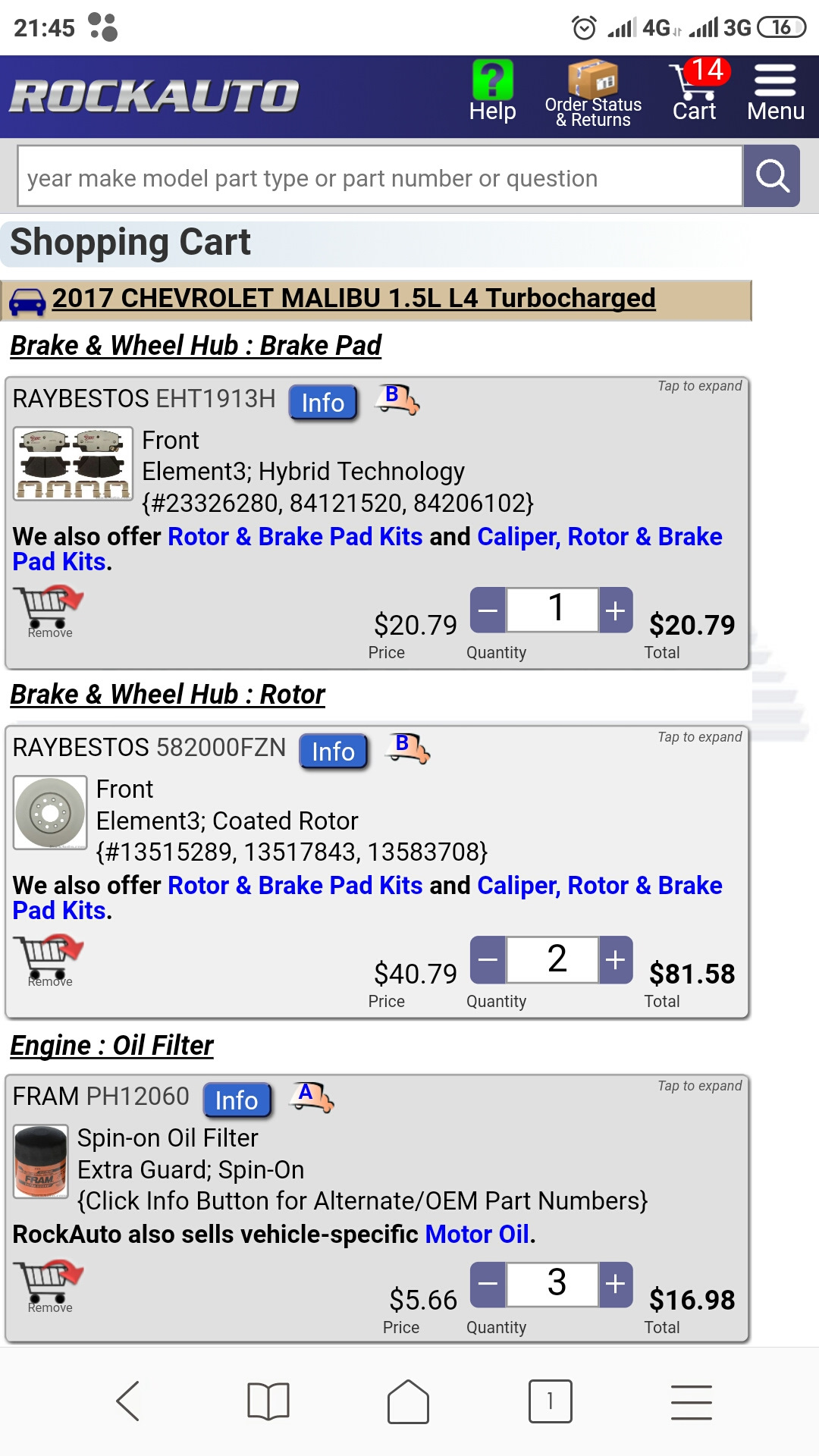 Запчасти для ТО — Chevrolet Malibu (9G), 1,5 л, 2017 года | расходники ...
