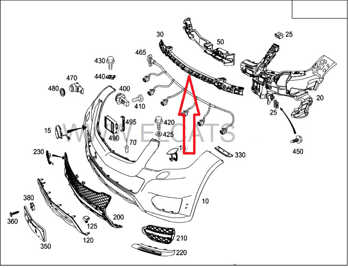 Опорный кронштейн переднего бампера MB GLK X204 2012-2015 AMG LINE на ...