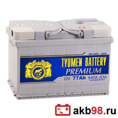 Аккумулятор " Тюмень Премиум" 77 Ач (TYUMEN BATTERY PREMIUM 77 Ah 640 А ...