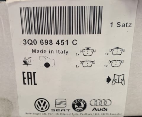 3Q0698451C Комплект тормозных колодок VAG | Запчасти на DRIVE2